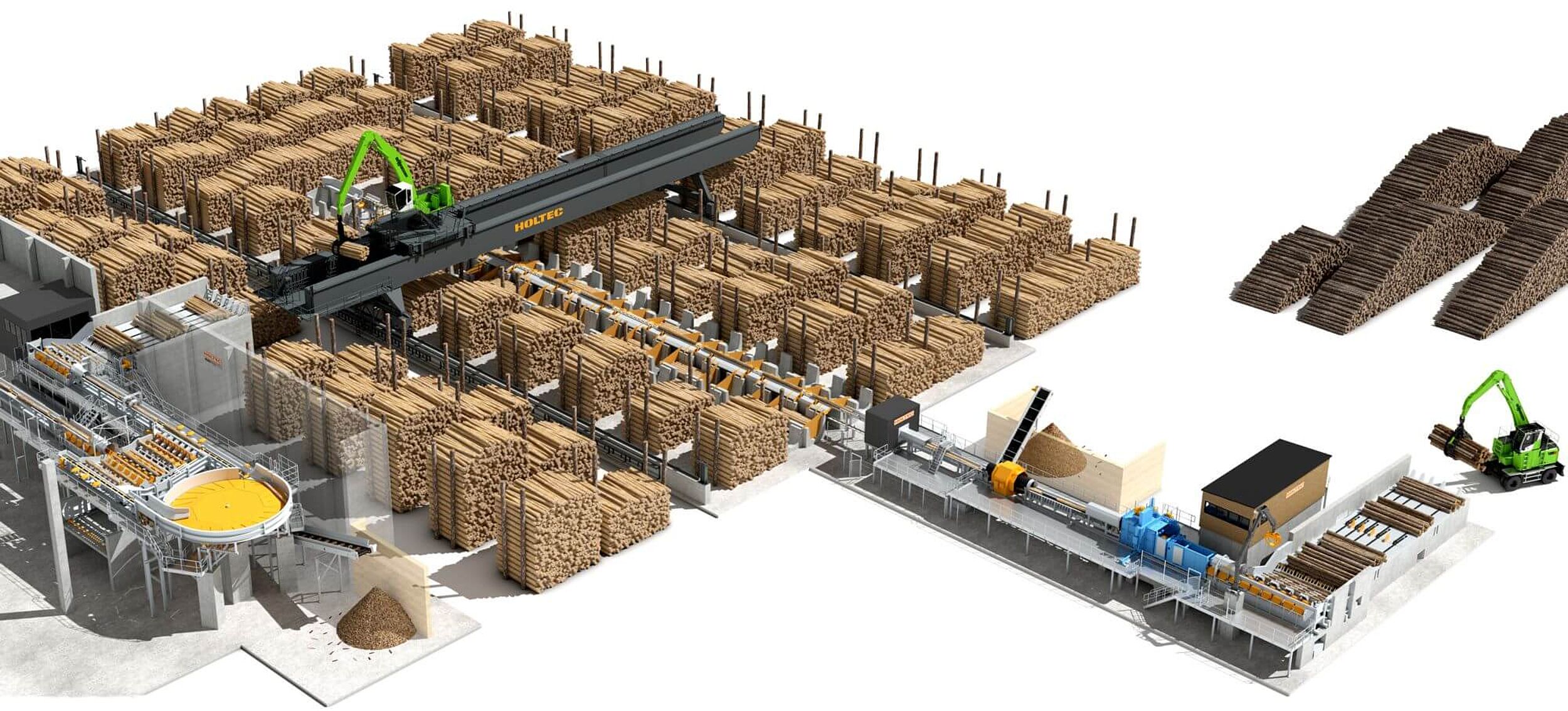 Log yards for the sawmill industry: Anlagenbau zur Holzbearbeitung | HOLTEC